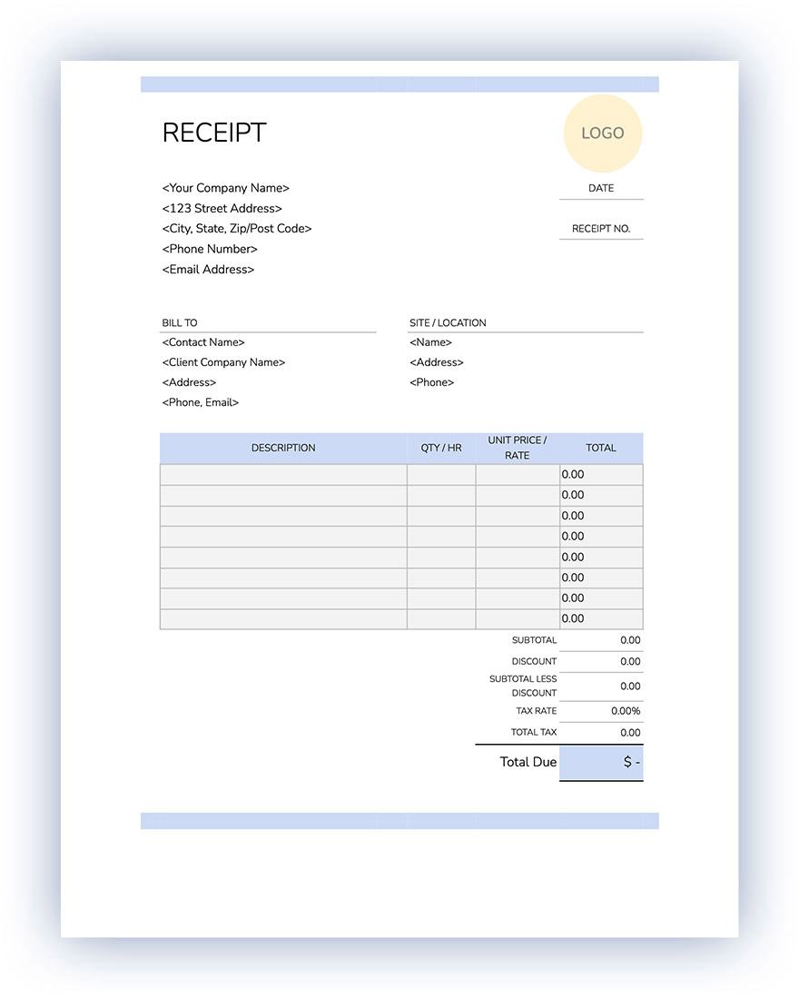 Free Contractor Receipt Templates | Docs, Sheets, Excel, PDF & Styles