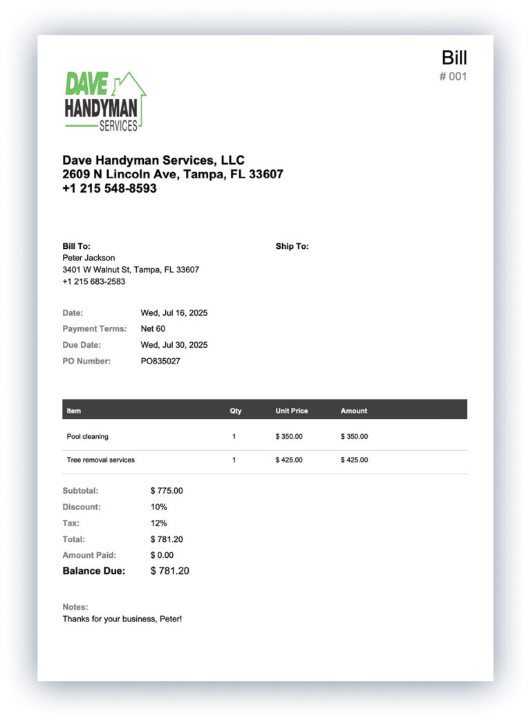 Free Bill Generator | Create Bills Online