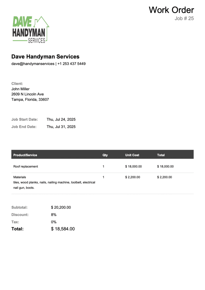 Free Work Order Generator | Create Work Order Online