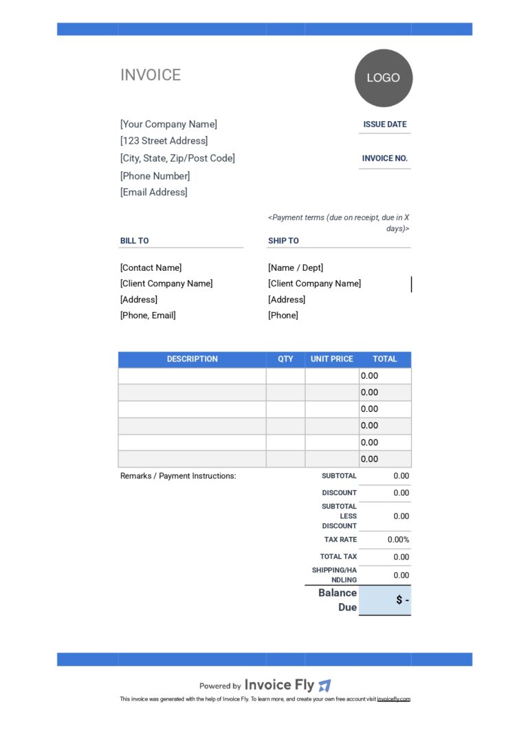 Free Invoice Template PDF | Printable & Fillable · Invoice Fly