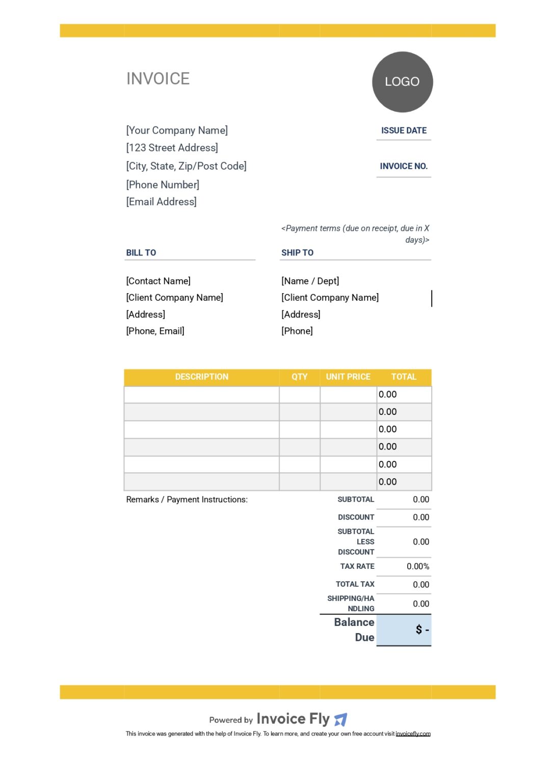 Free Invoice Template PDF | Printable & Fillable · Invoice Fly