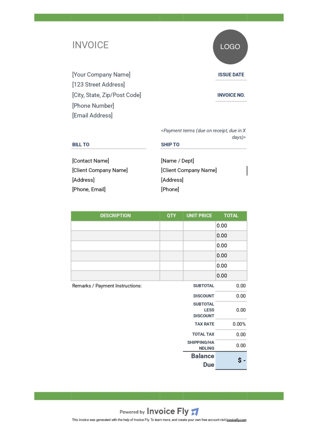 Free Invoice Template PDF | Printable & Fillable · Invoice Fly