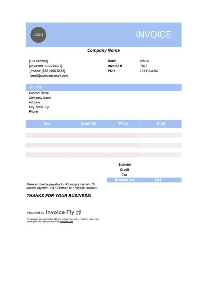 Free Catering Invoice Template | Invoice Fly