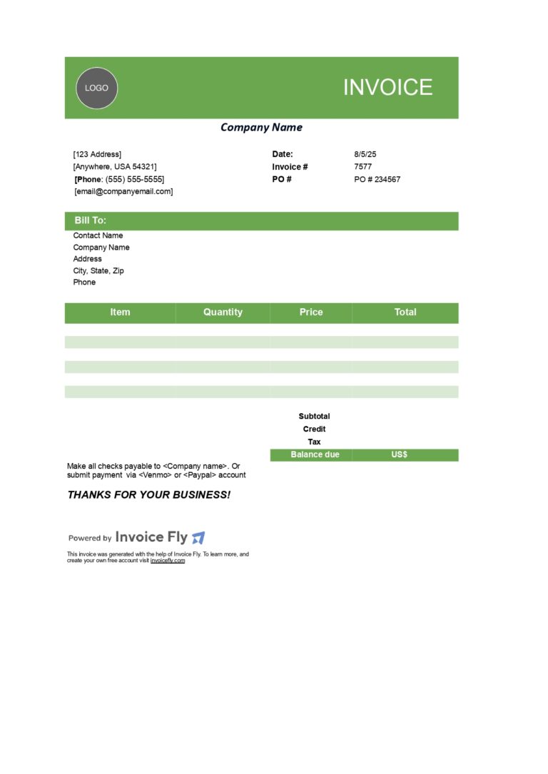 Free Invoice Template PDF | Printable & Fillable · Invoice Fly