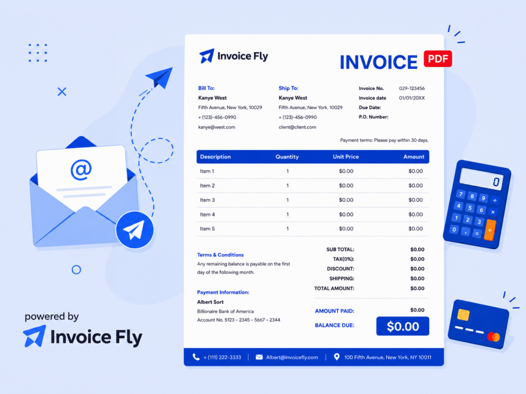 Free Invoice Template PDF | Printable & Fillable · Invoice Fly